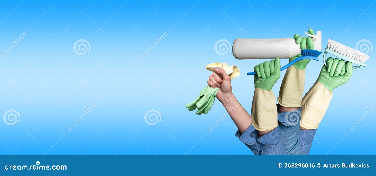 Multiple Hands Holding Different Tools for Housekeeping Banner. Spring ...