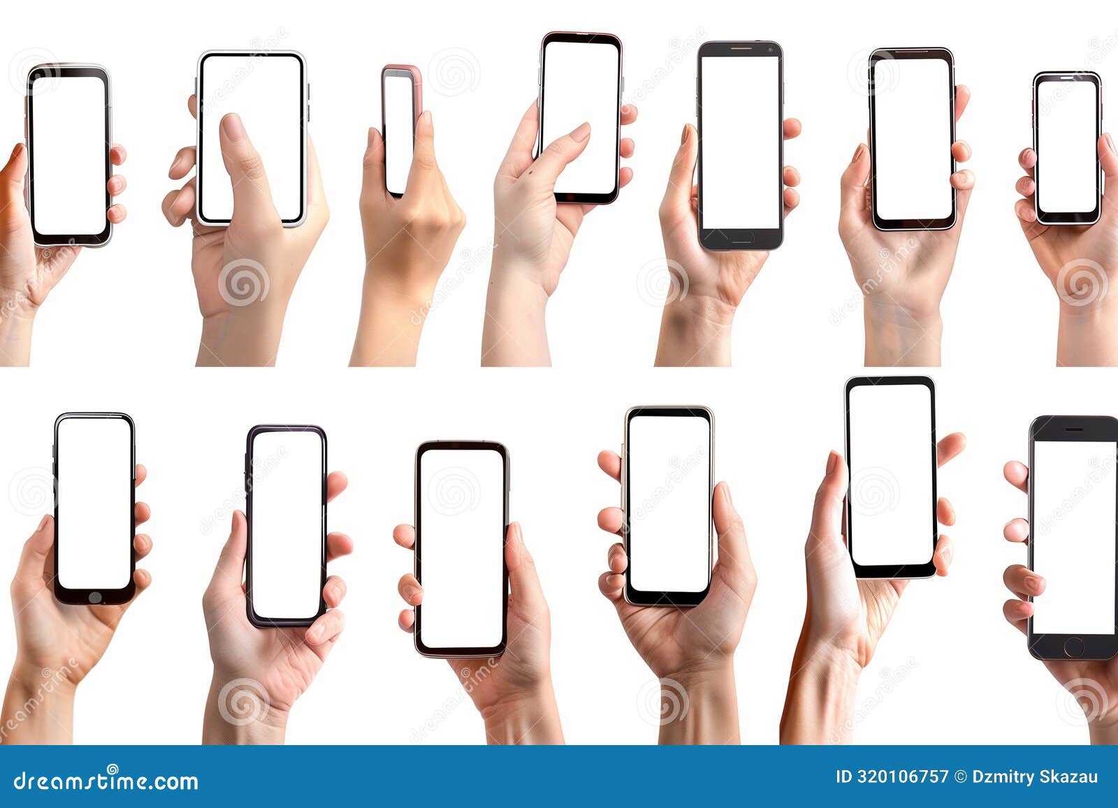 Multiple Hands Holding and Touching Cell Phone Stock Illustration ...
