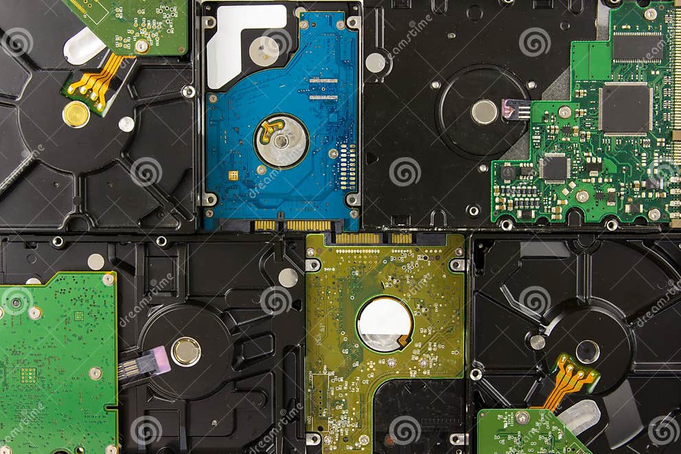 Multiple Hard Disk Drives Lying Close Stock Photo - Image of electronic ...