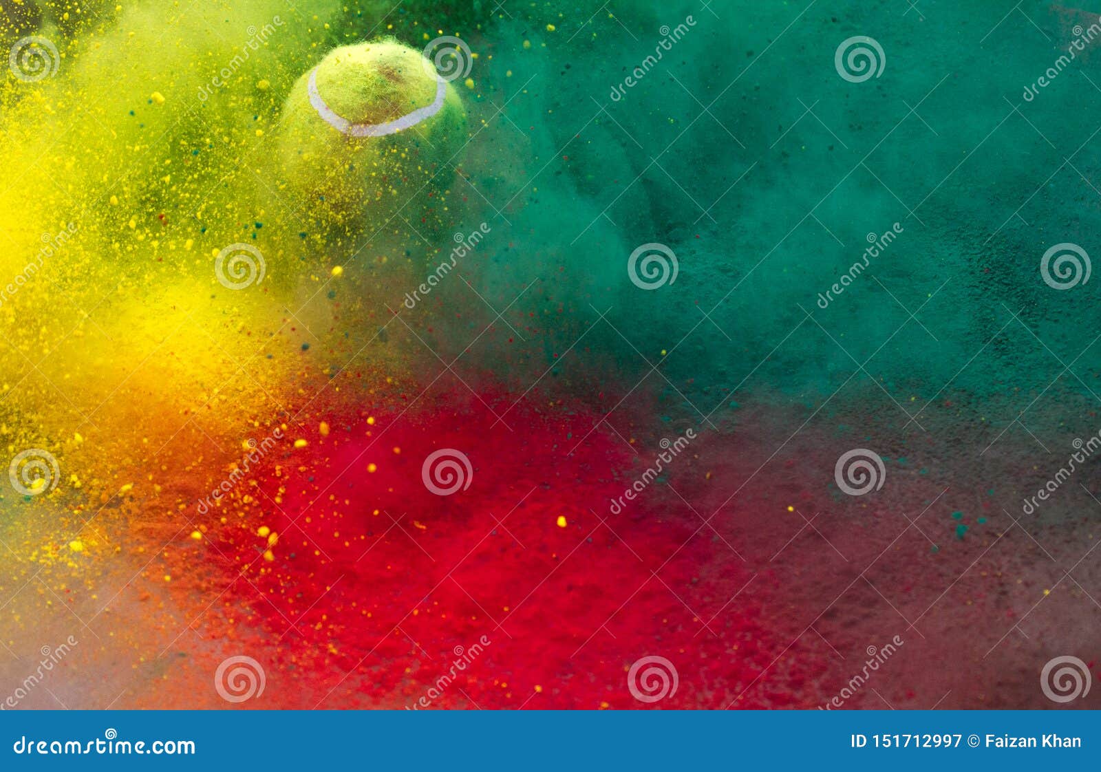 Multiple Holi Colors Explosion and a Tennis Ball Stock Image - Image of ...