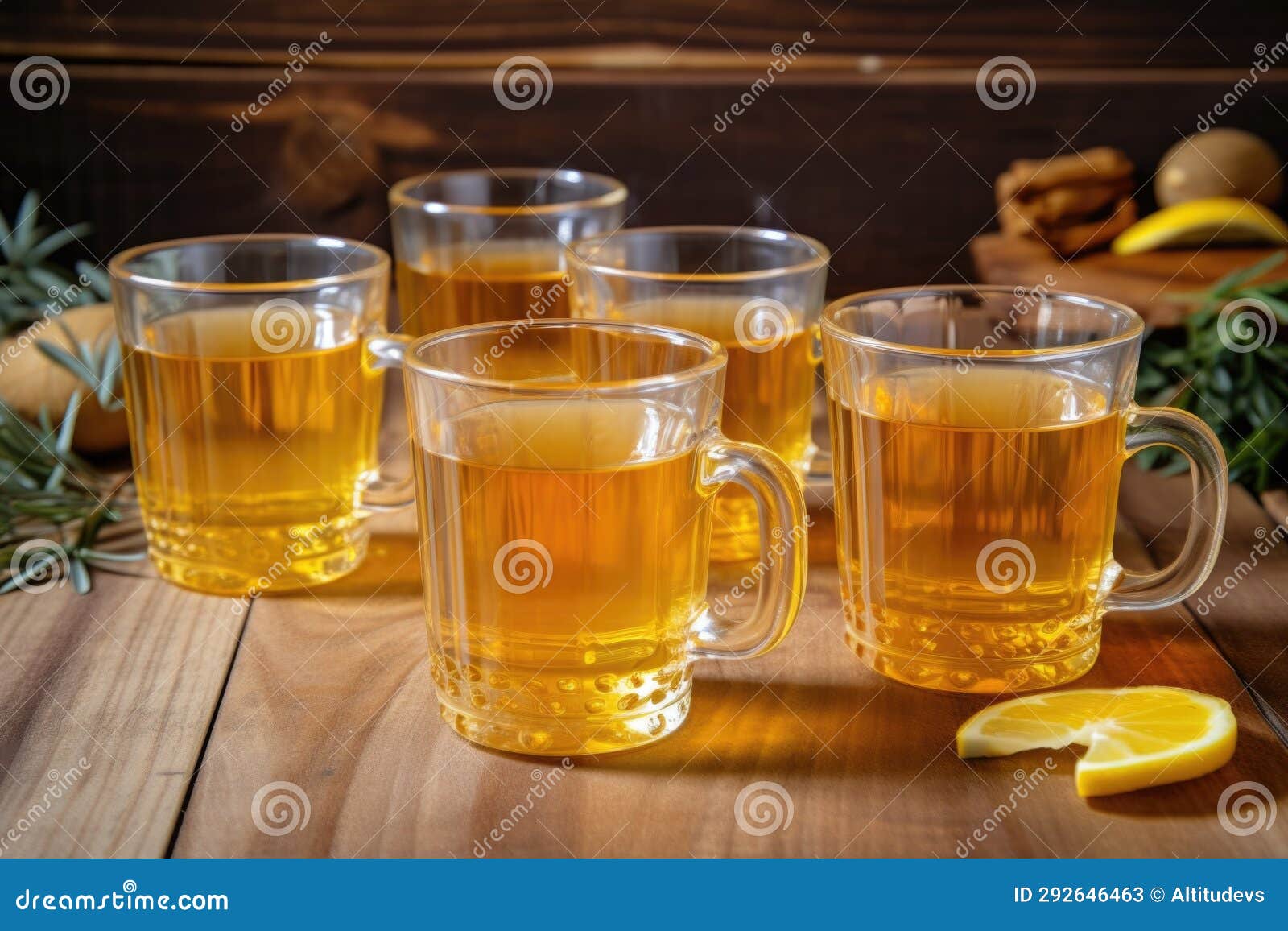 Multiple Hot Toddy Glasses Lined Up on a Wooden Surface Stock Image ...