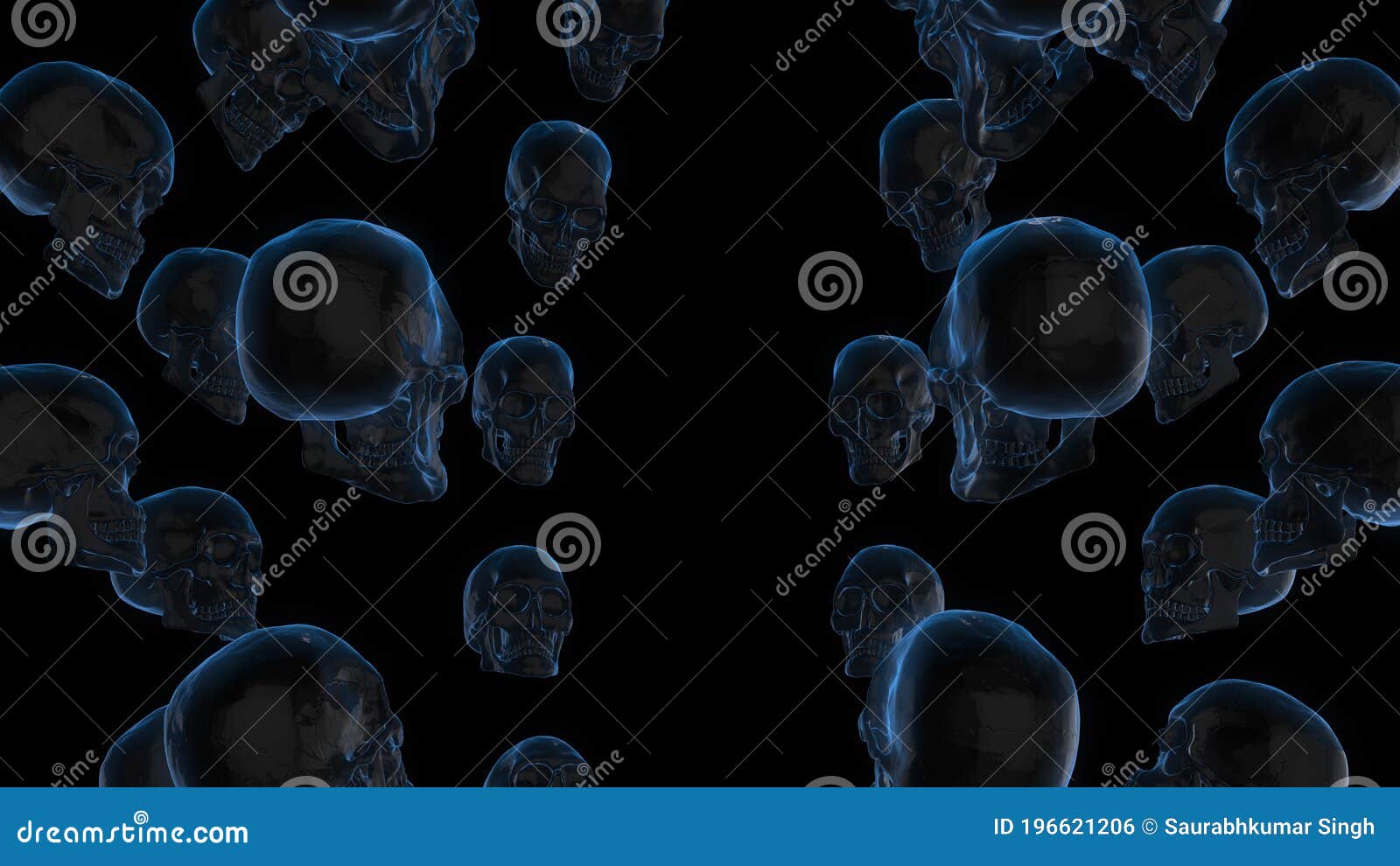 Multiple Human Skulls Facing Each Other Black Colour 3D Rendering and ...