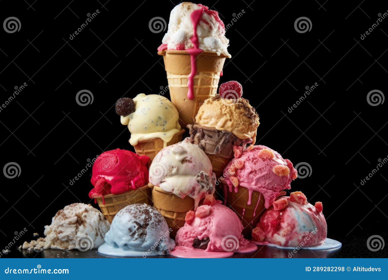 Multiple Ice Cream Scoops Forming a Tower Stock Photo - Image of ...