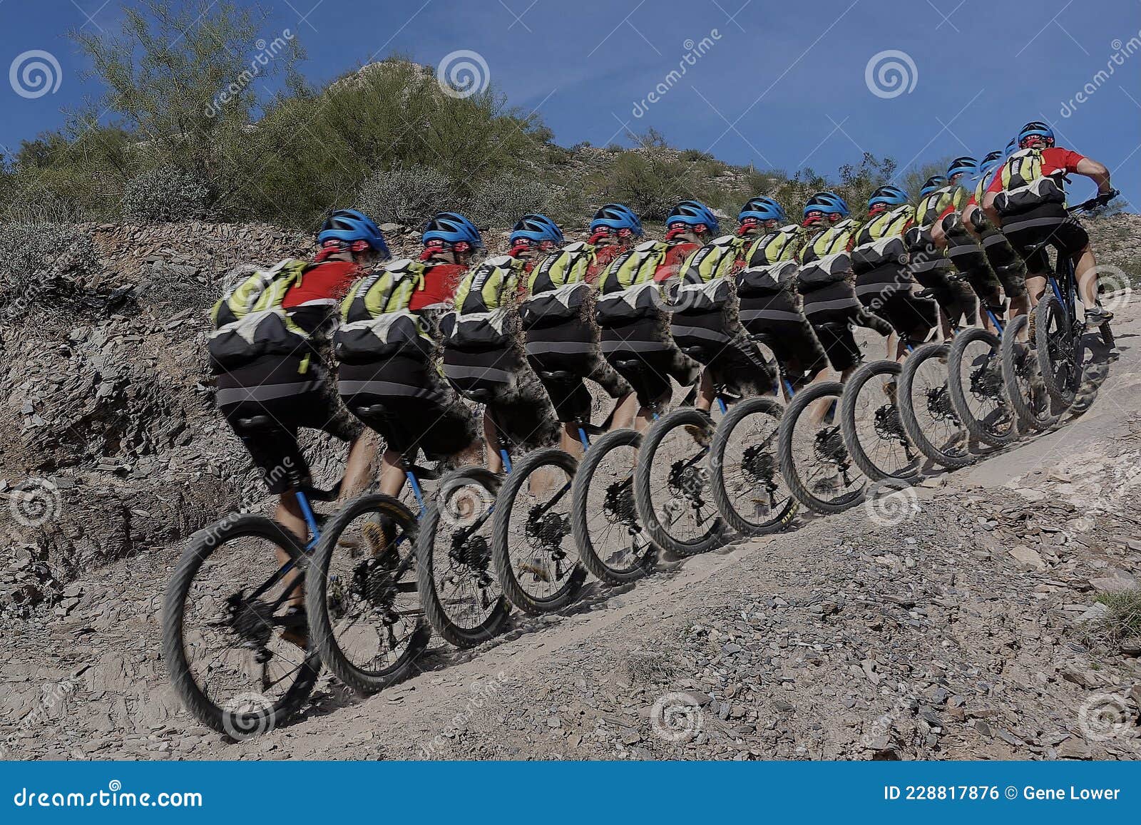 Multiple Image Mountain Biker Stock Photo - Image of desert, biker ...