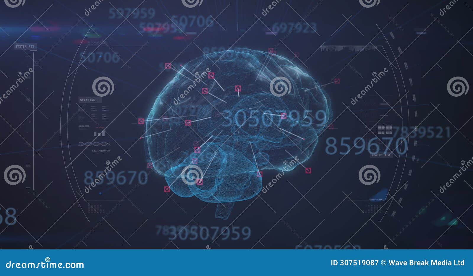 Multiple Increasing Numbers Over Spinning Human Brain Against Blue ...