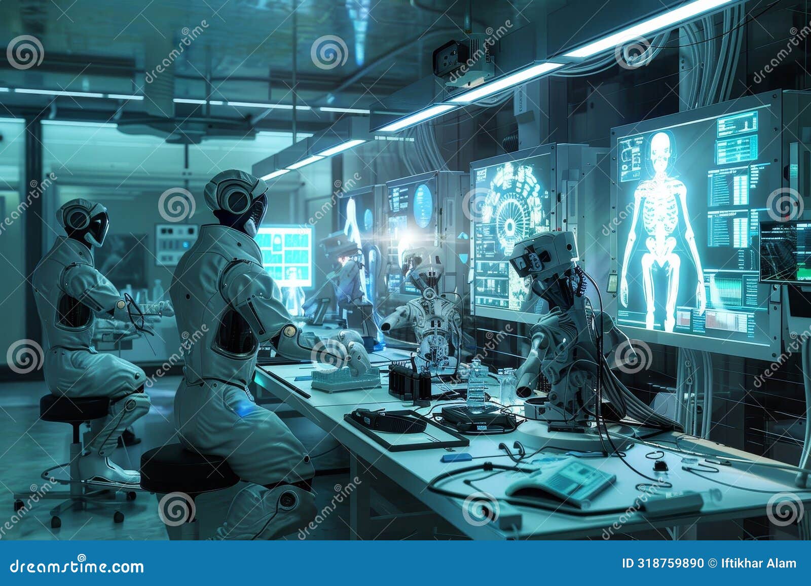 Multiple Individuals Seated at a Table in a High-tech Laboratory ...