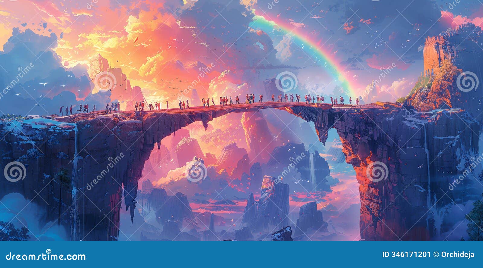 Multiple Individuals Standing Together on a Bridge Structure Stock ...