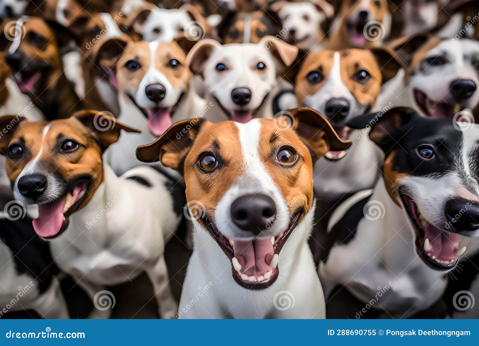 Multiple Jack Russell Dog Face only Packed Together and Straight Look ...