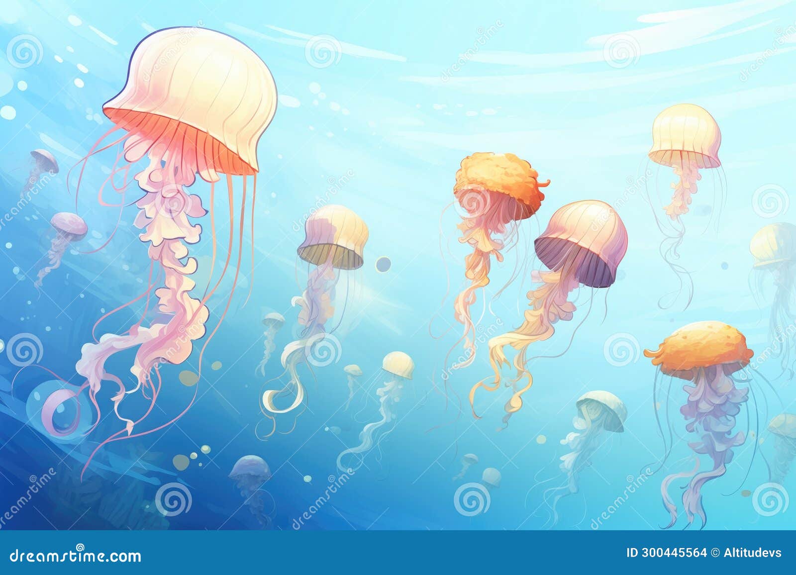 Multiple Jellyfish Drifting Near the Ocean Surface Stock Photo - Image ...