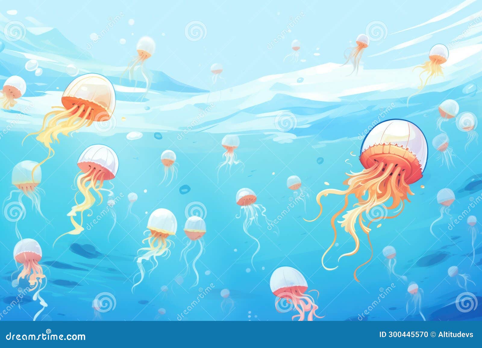 Multiple Jellyfish Drifting Near the Ocean Surface Stock Photo - Image ...