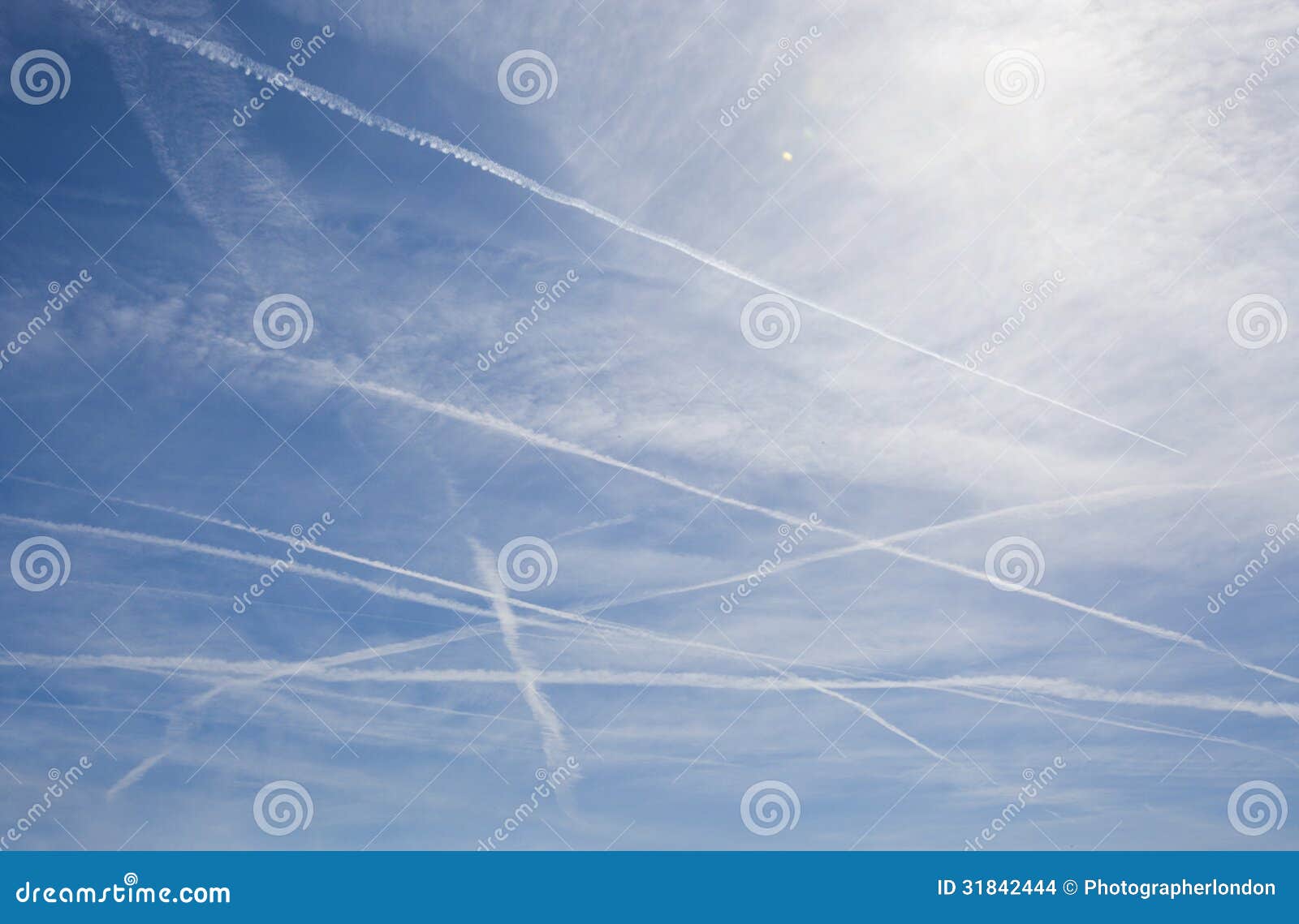 Multiple Jet Streams on Blue Sky Stock Photo - Image of france, clear ...