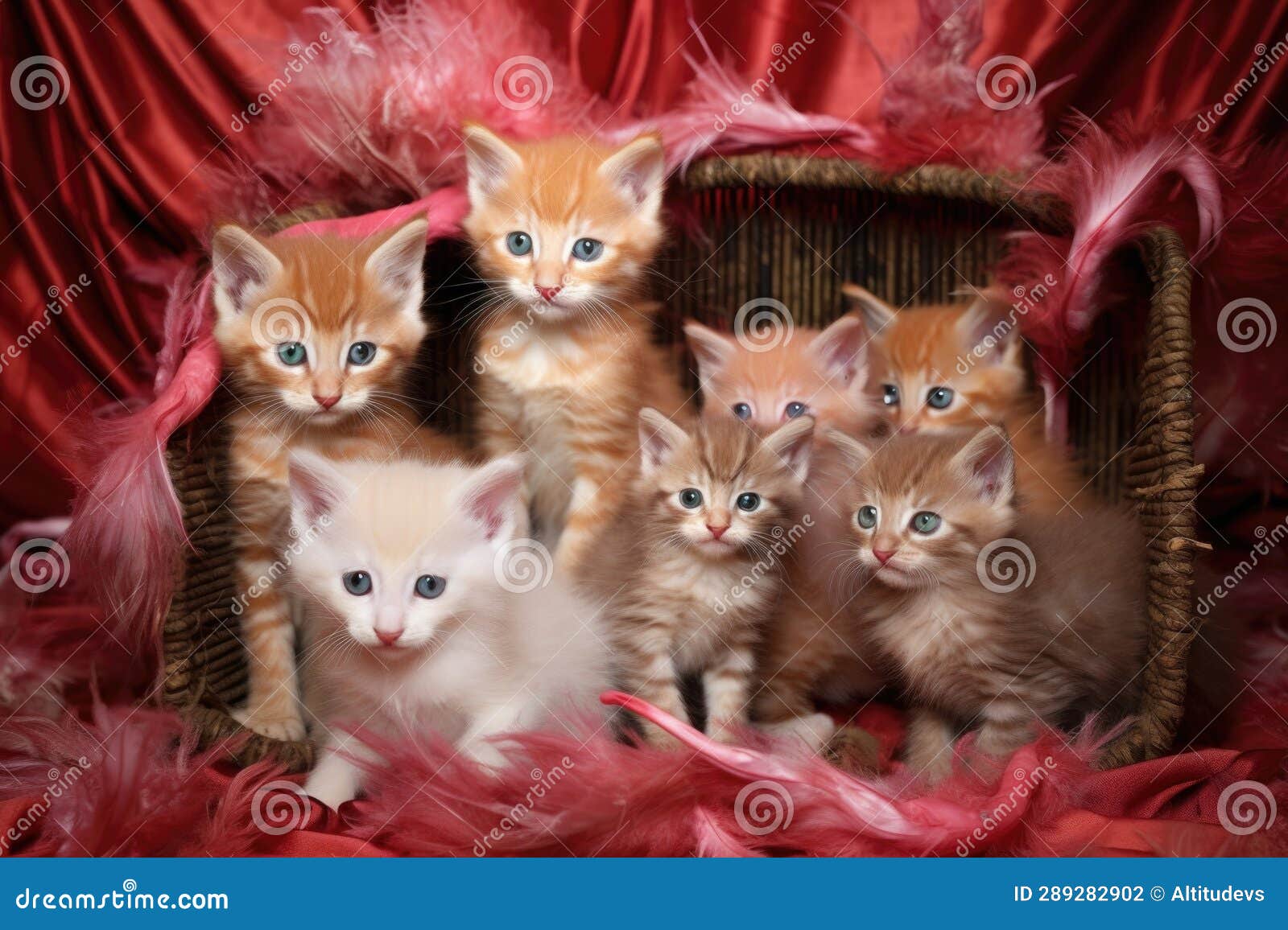 Multiple Kittens in Playpen, Surrounded by Feathers Stock Photo - Image ...