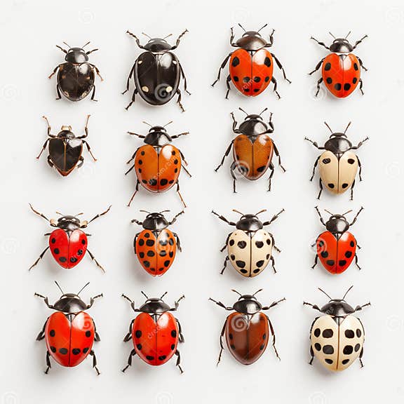 Multiple Ladybugs Lined Up on a White Background Stock Illustration ...