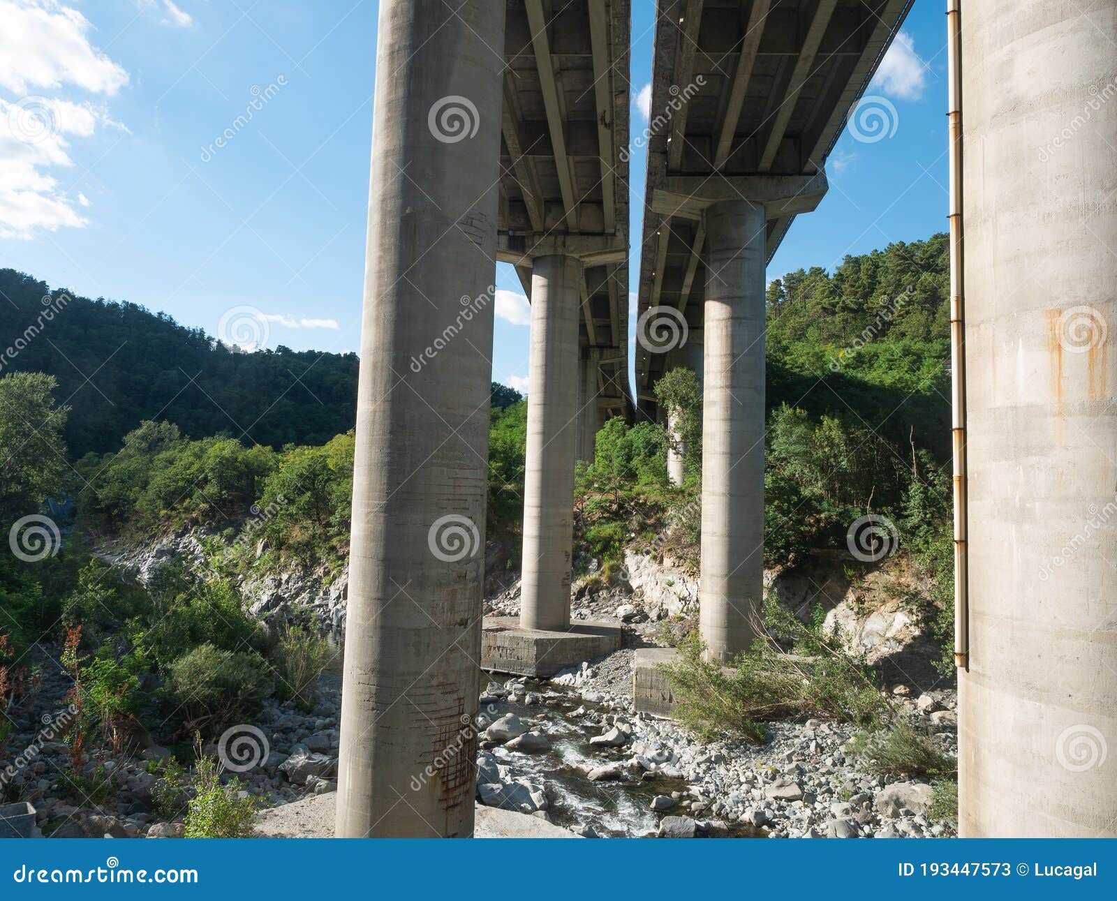 Multiple Lane Highway Bridge With Reinforced Concrete Columns. Bottom ...