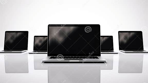 Multiple Laptops Arranged on a Sleek Workspace with a Minimalist Design ...