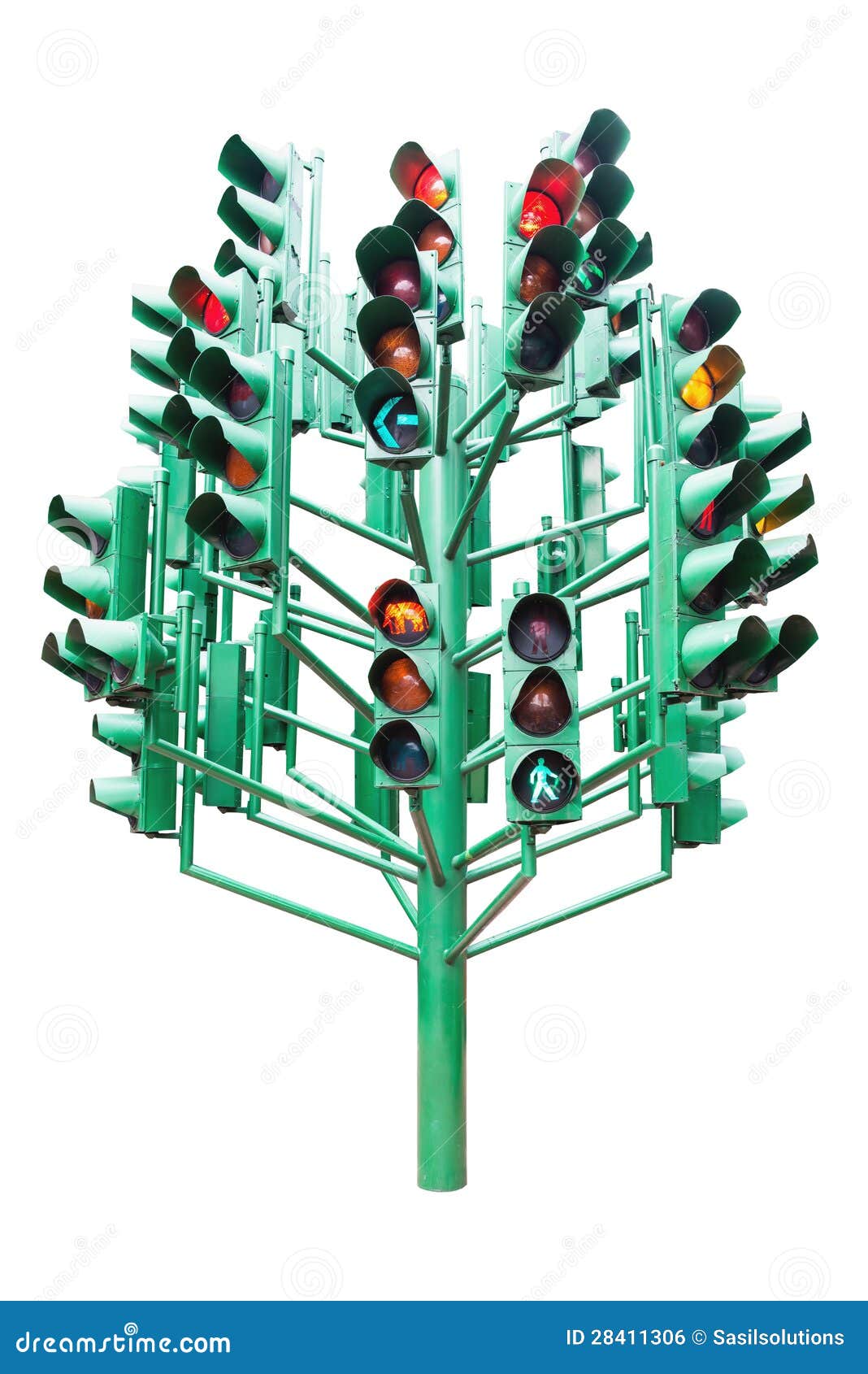 Multiple Large Traffic Lights Post Made from Green Metal Stock Photo ...