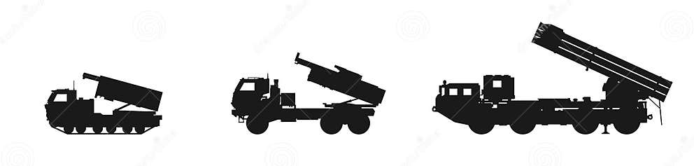 Multiple Launch Rocket System Icon Set. War Weapon and Army Symbols ...