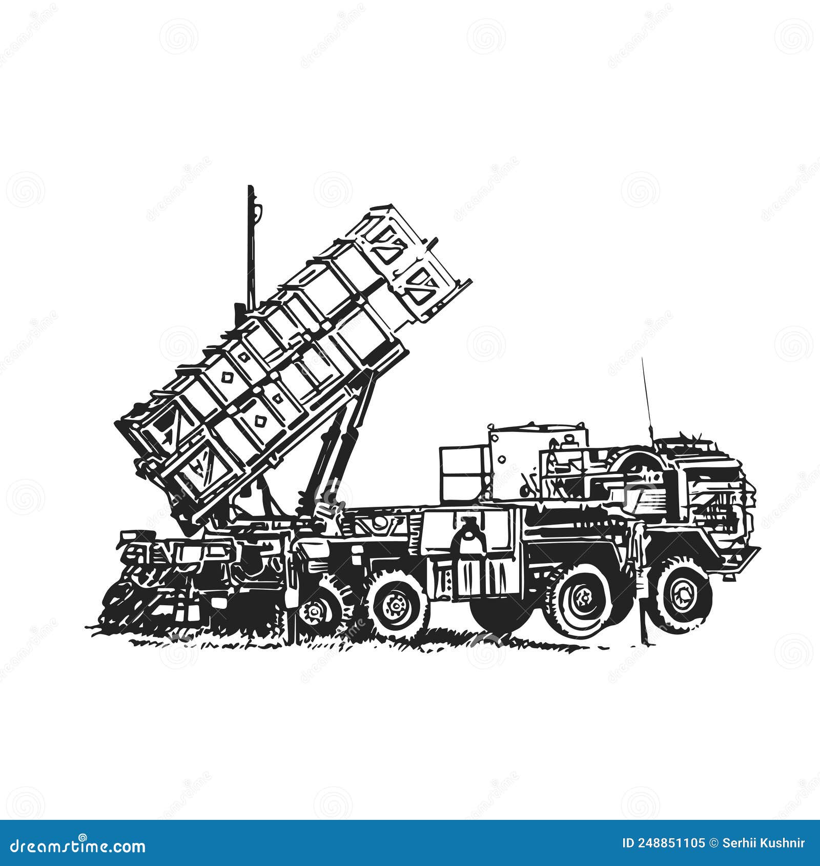 Multiple Launch Rocket System. Military Vehicle. Hand Drawing Stock ...