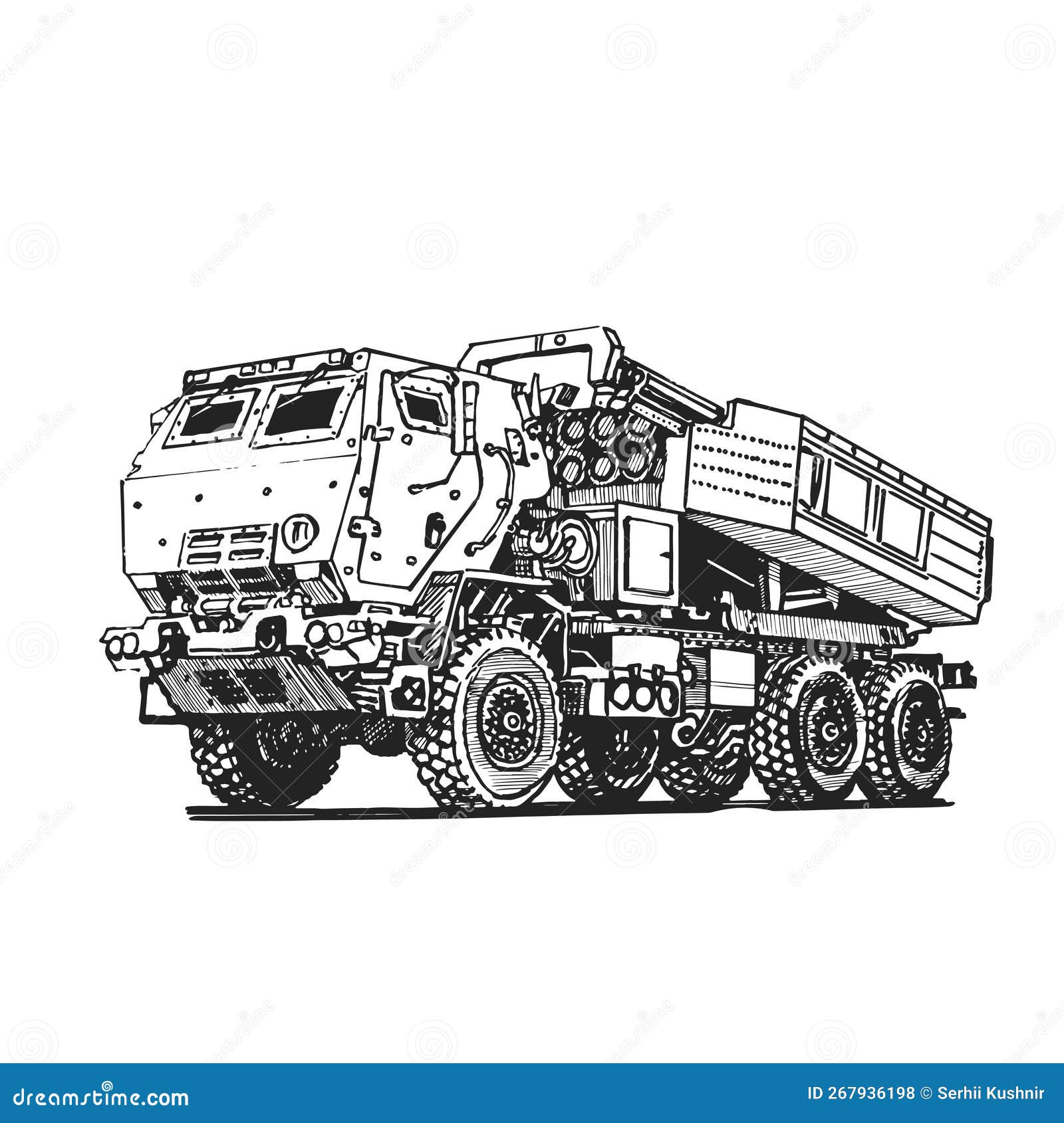 Multiple Launch Rocket System. Military Vehicle. Hand Drawing Stock ...
