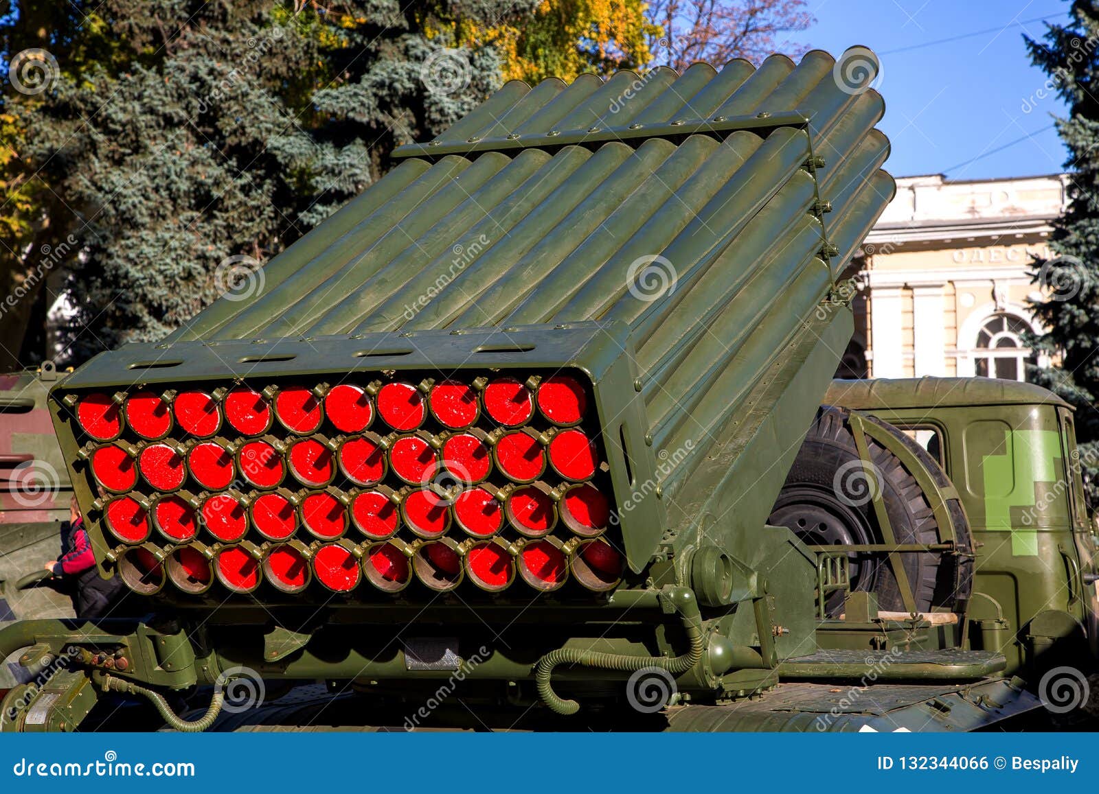Multiple Launch Rocket Systems Rear View. Stock Photo - Image of green ...
