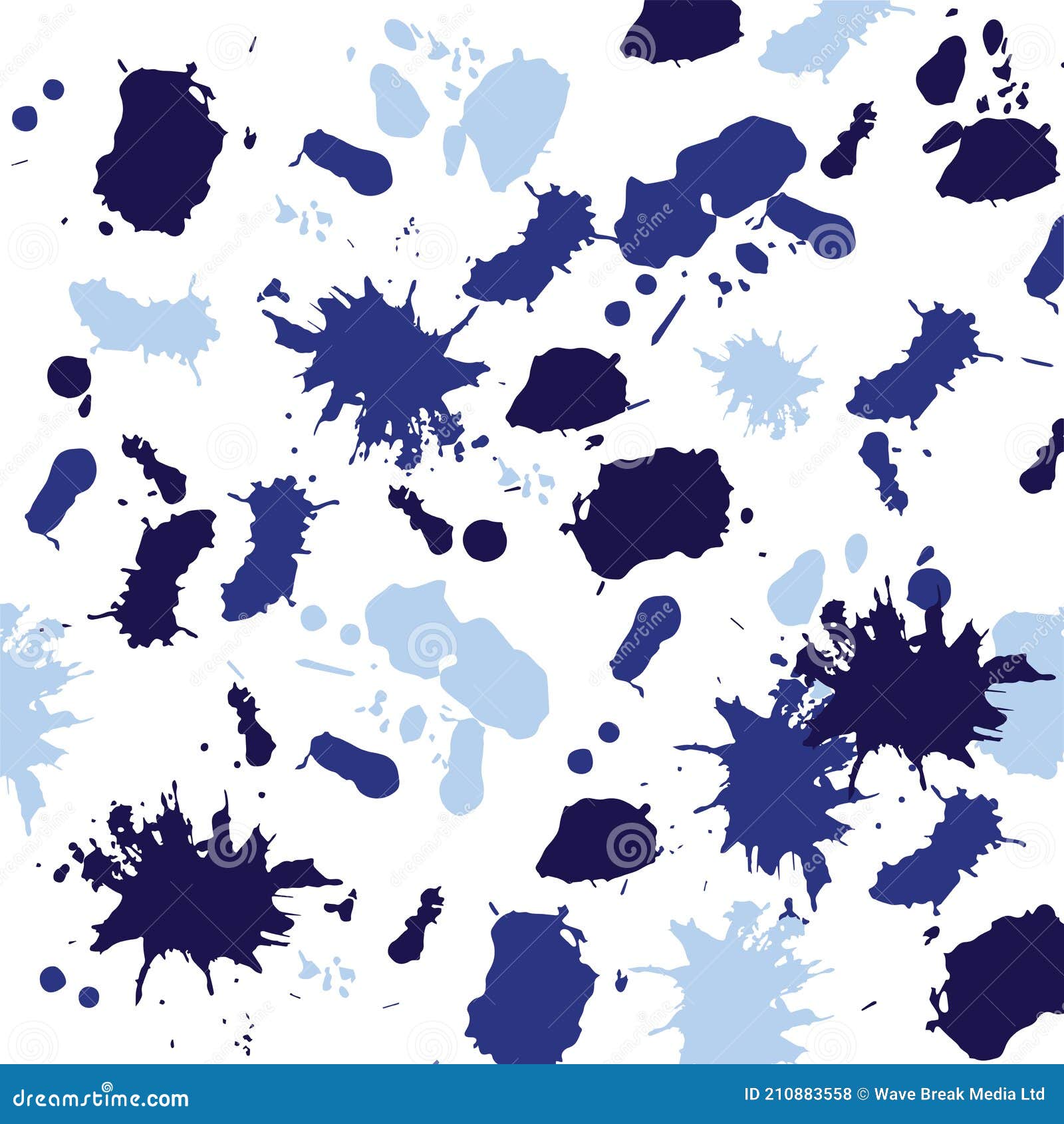 Multiple Light and Dark Blue Splats and Splodges on White Background ...