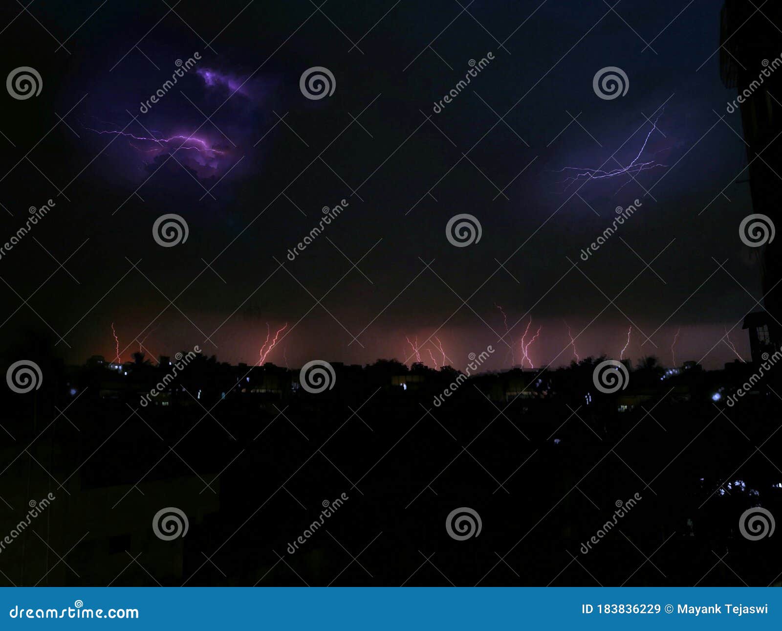 Multiple Lightning Strikes during Monsoon Thunderstorm Stock Image ...