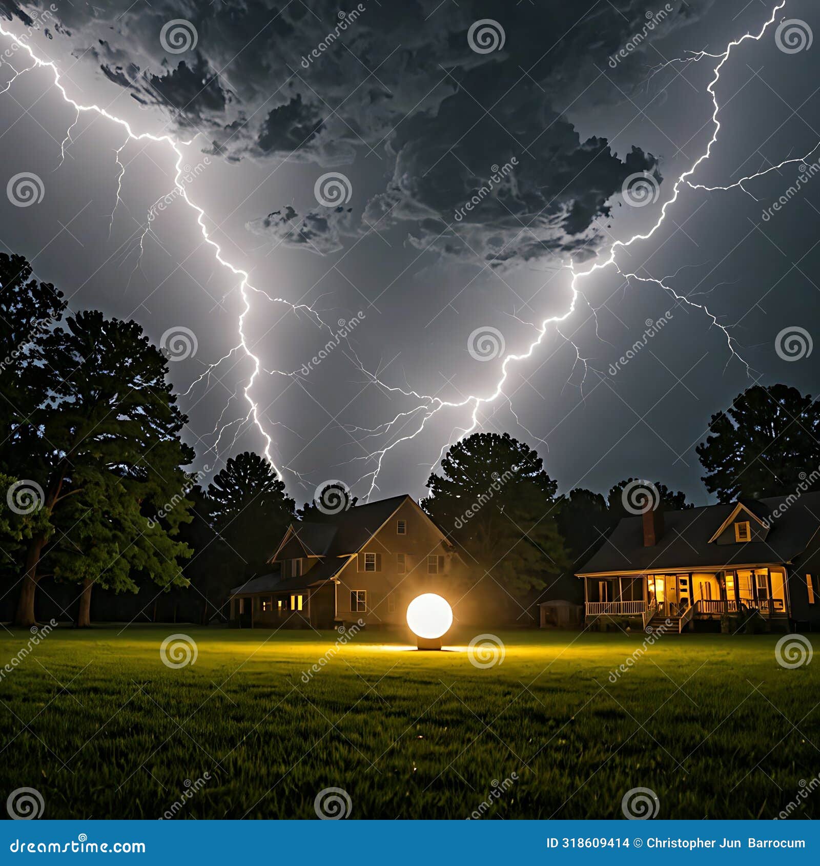 Multiple Lightning and Thunders Hit a Small Town Stock Photo - Image of ...