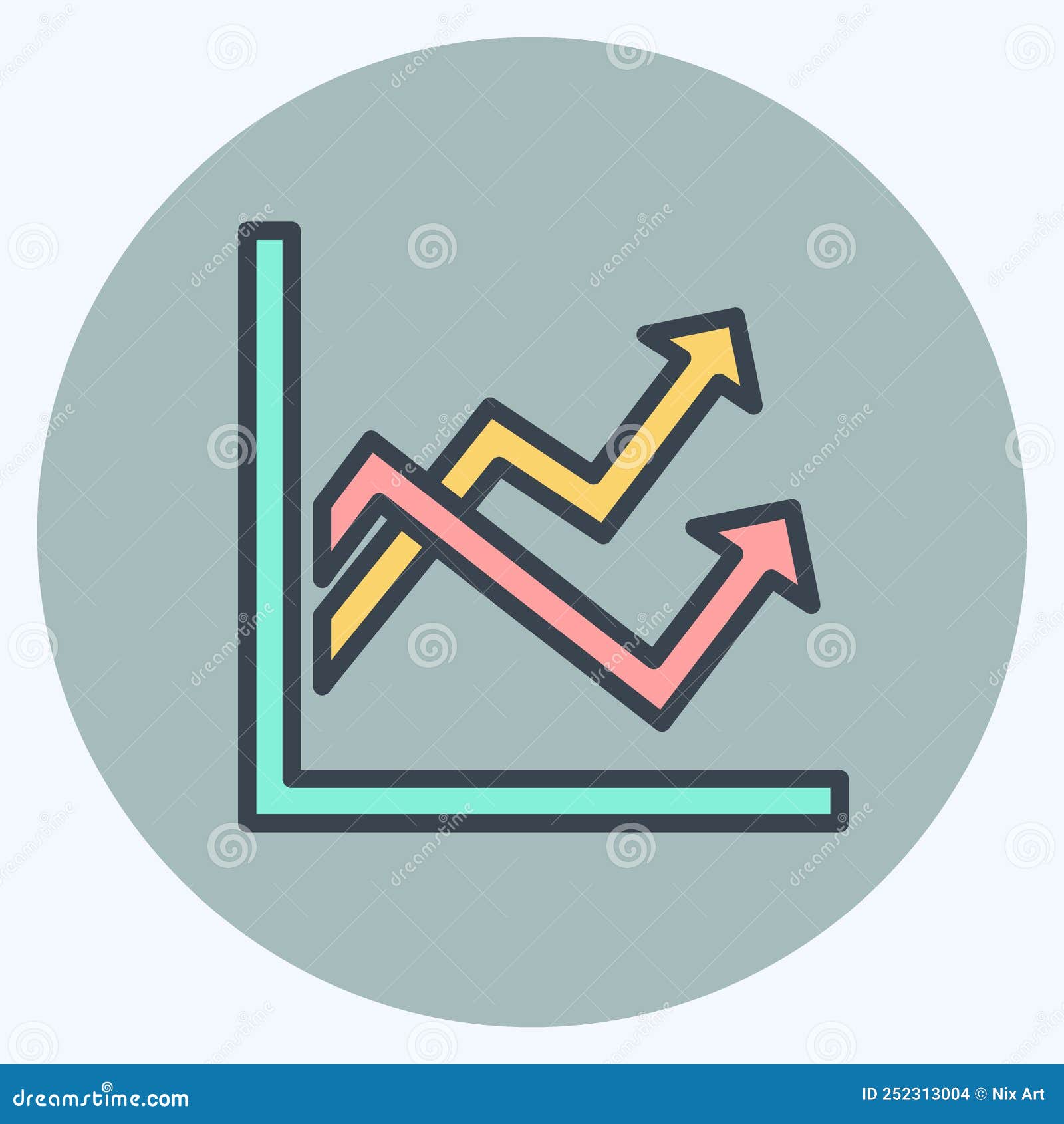 Multiple Line Graph Icon in Trendy Color Mate Style Isolated on Soft ...
