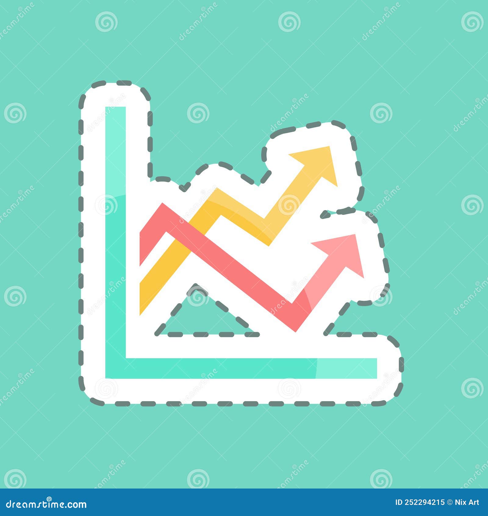 Multiple Line Graph Sticker in Trendy Line Cut Isolated on Blue ...