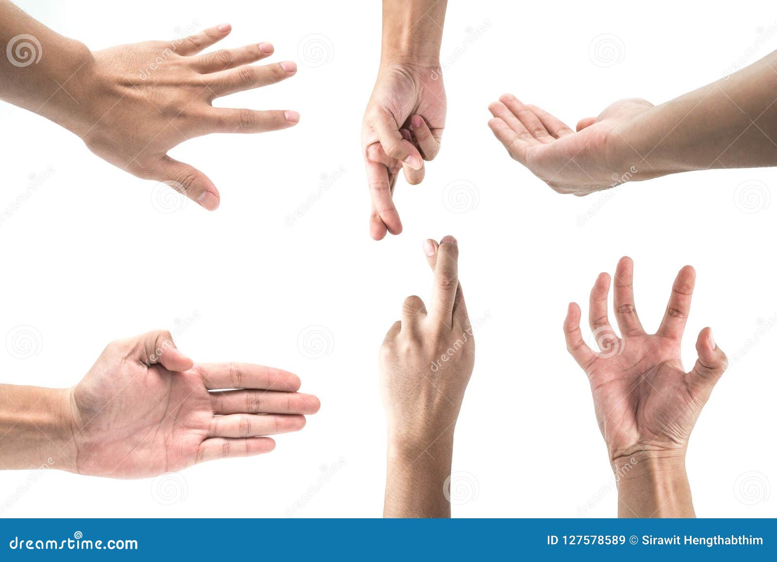 Multiple Male Hand Gestures Isolated Over White Background Stock Image ...