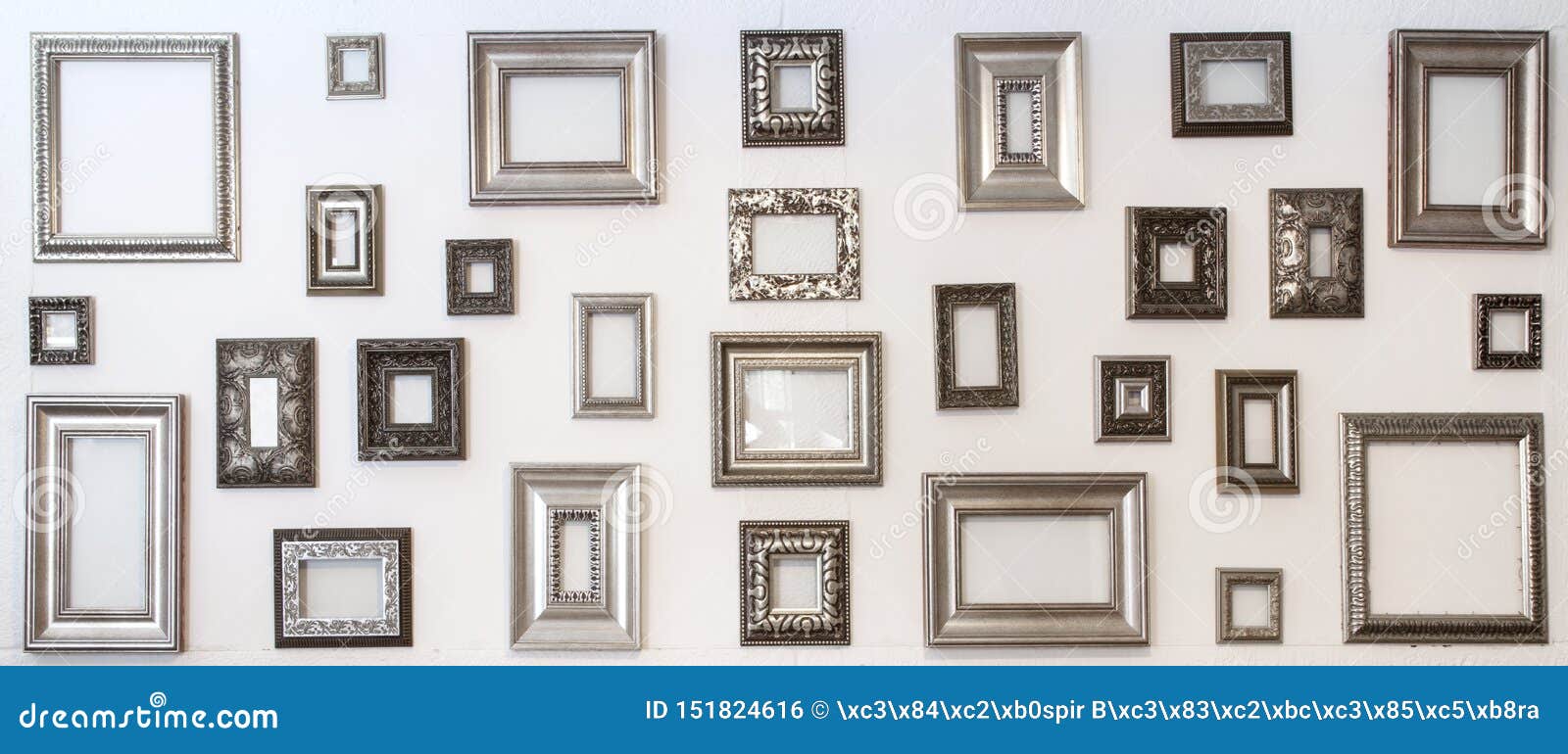 Multiple Many Blank Small Picture Frames on White Wall Stock Photo ...