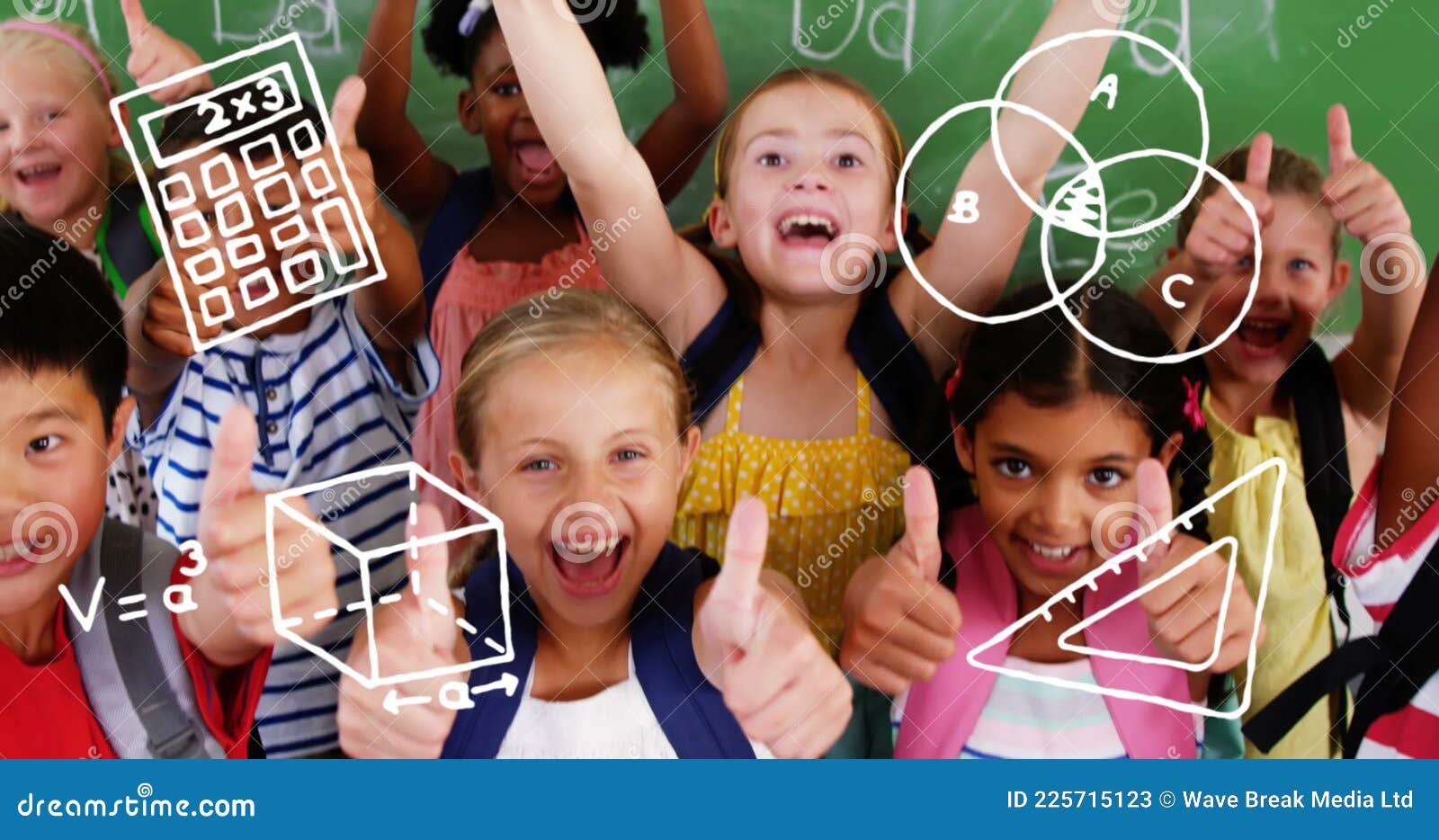 Multiple Mathematics Concept Icons Against Diverse Students Showing ...