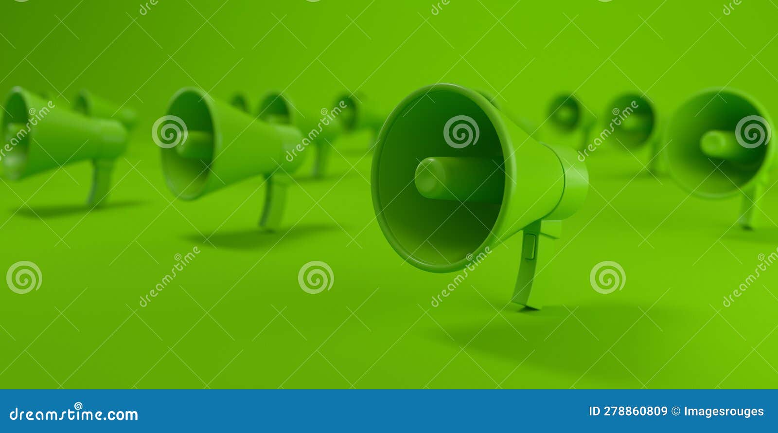 Multiple Megaphones in Grid on Green Background, Sustainability Concept ...