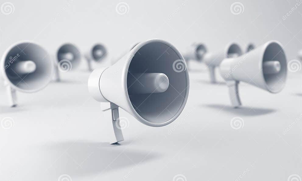Multiple Megaphones in Grid on White Background Stock Illustration ...