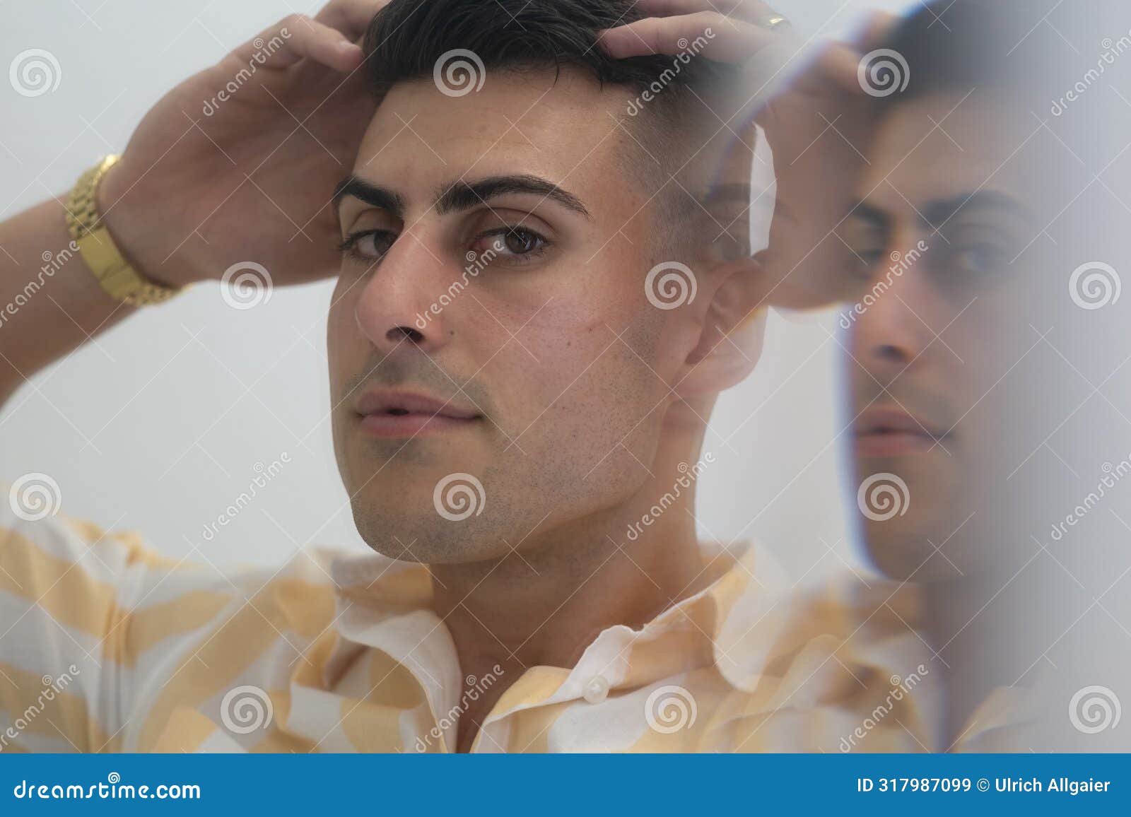 Multiple Mirror Reflection of Black Haired Male Model Stock Image ...