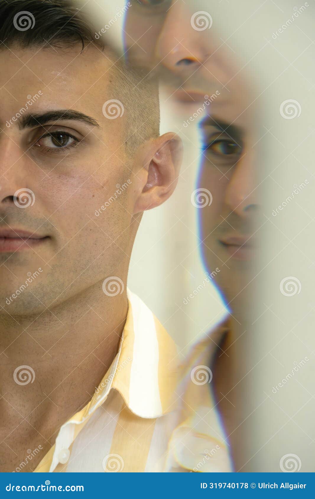 Multiple Mirror Reflection Portrait of Black Haired Male Model Stock ...