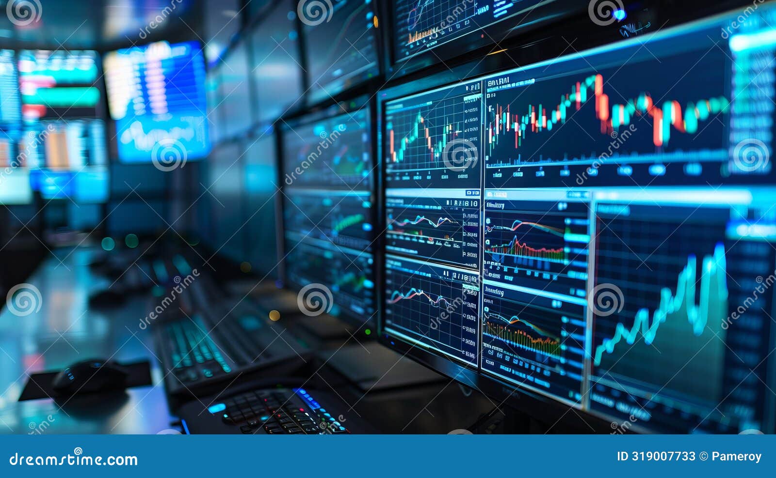 Multiple Monitors Displaying Financial Trading Graphs and Data in a ...