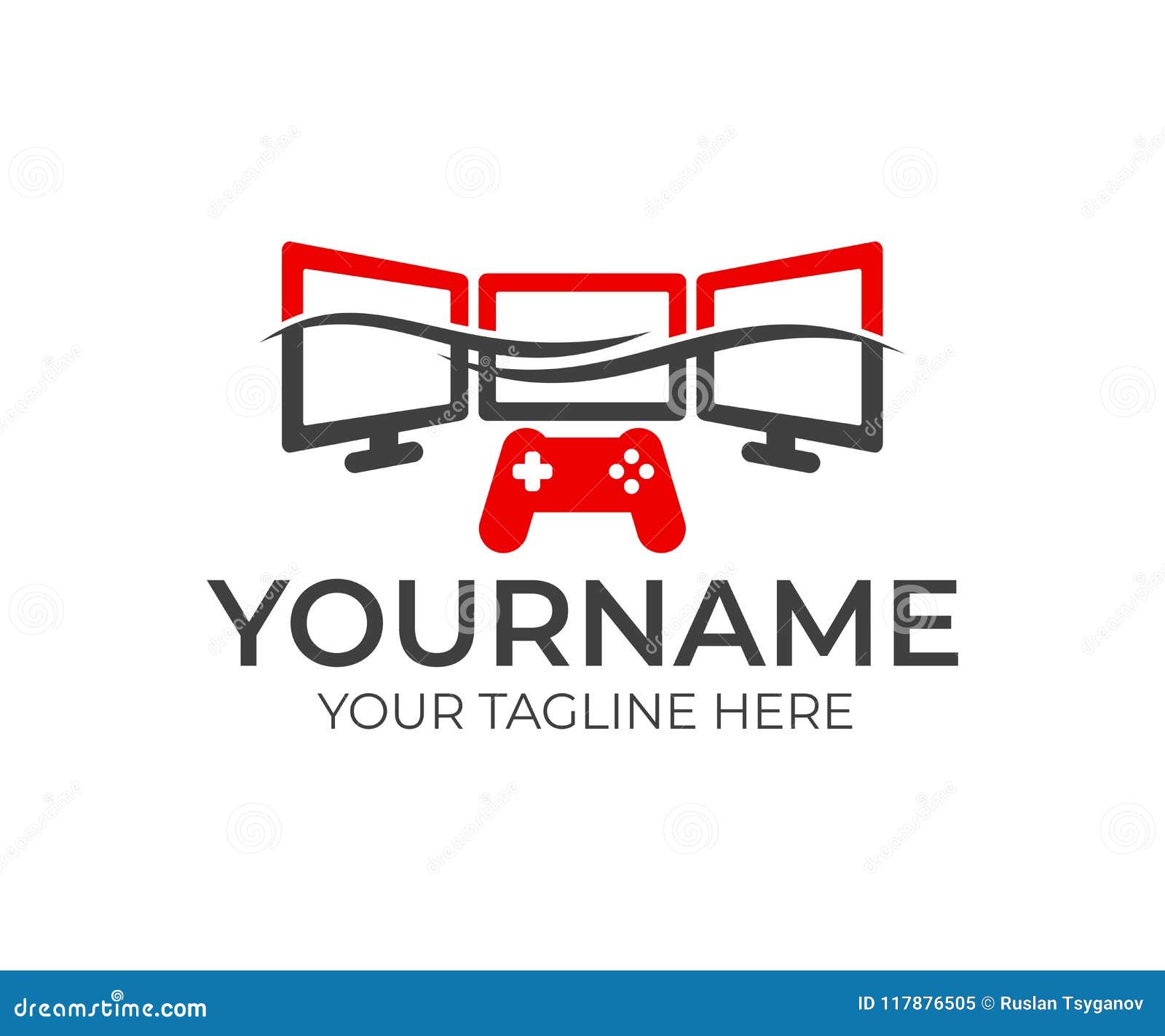 Multiple Monitors and Joystick with Waves, Logo Template. Game ...