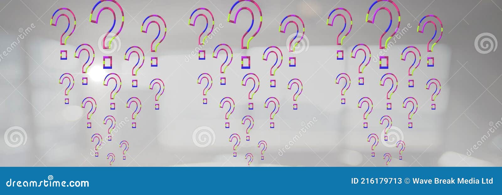 Multiple Multicolor Question Marks Against a White Office Building ...