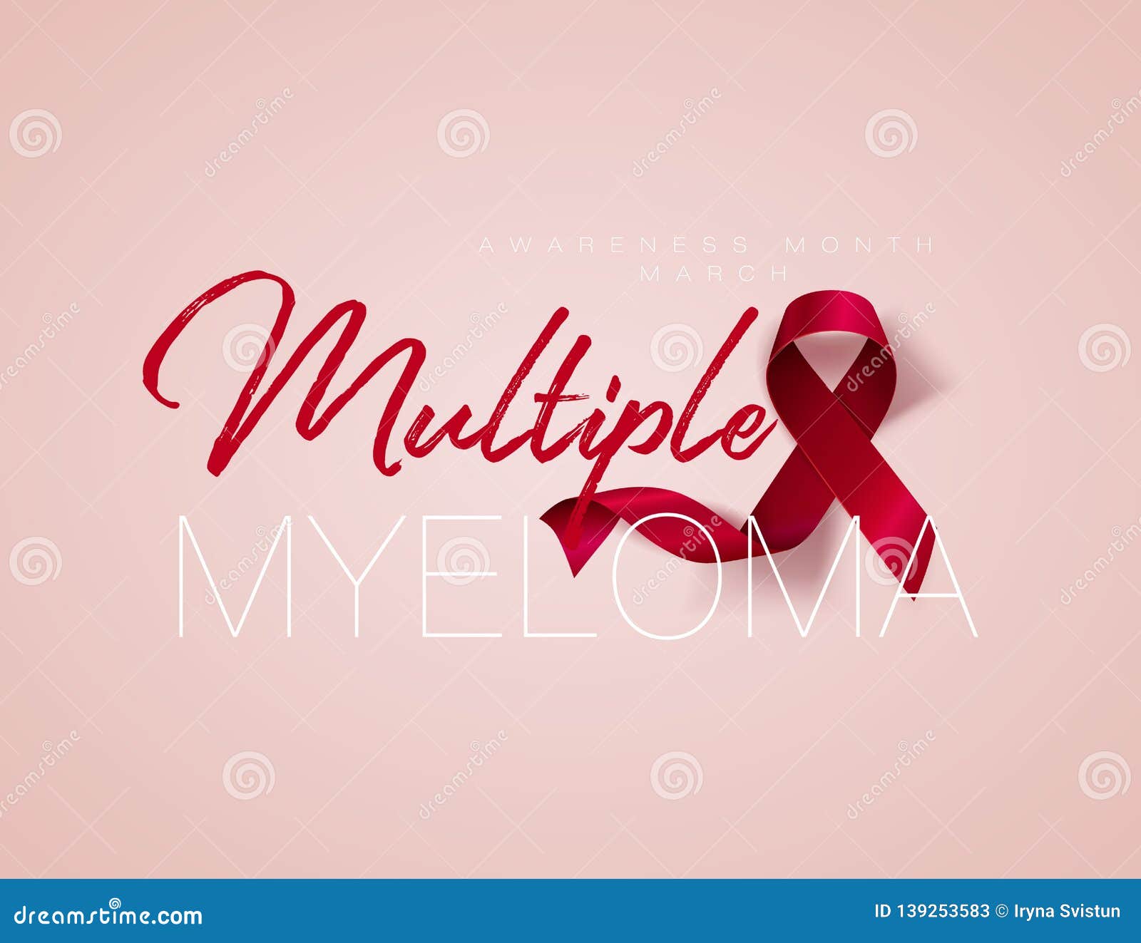 Multiple Myeloma Awareness Calligraphy Poster Design Realistic Burgundy Ribbon March Is Cancer
