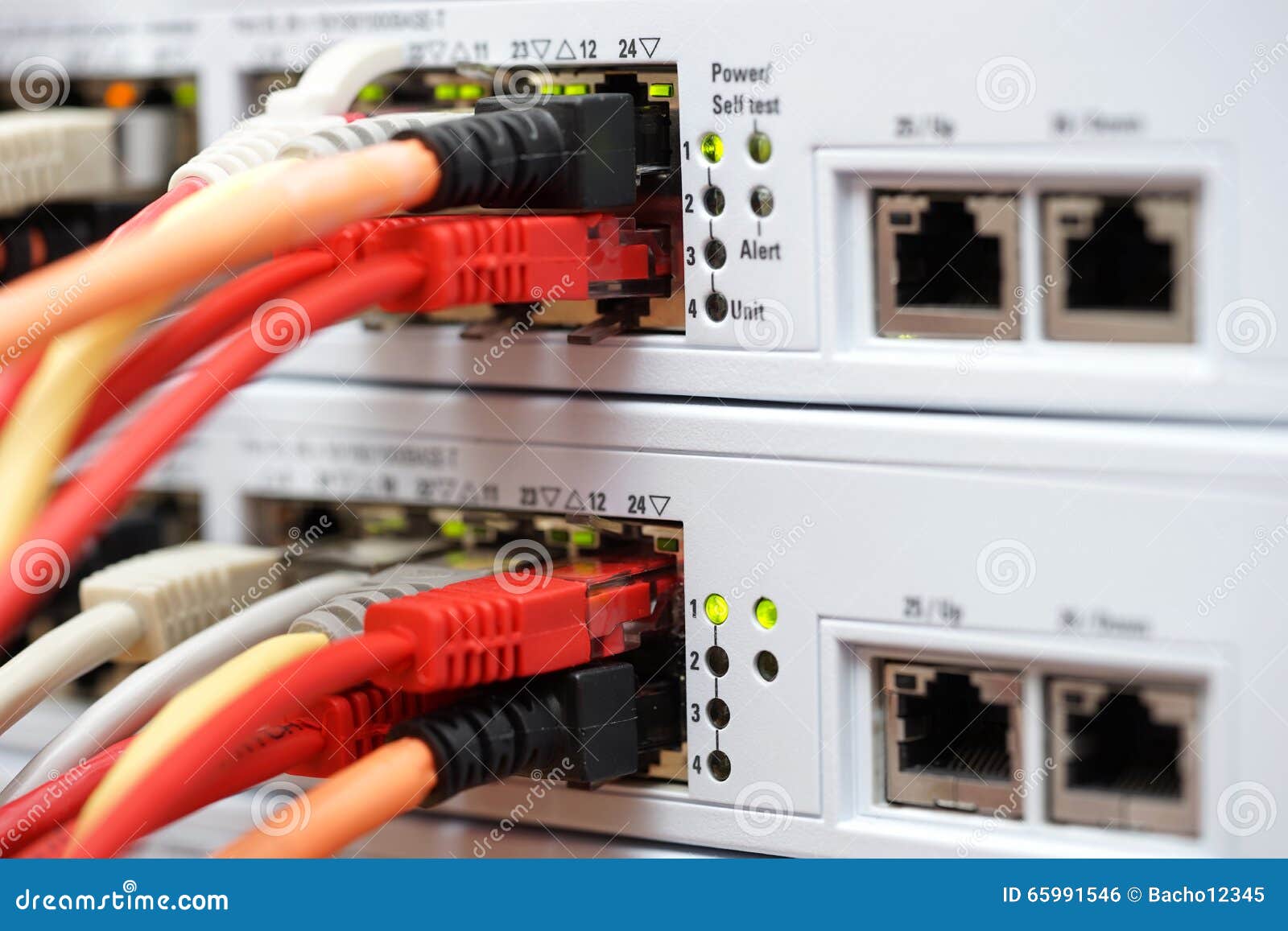 Multiple Network Cables Connected with Network Switch, Information ...