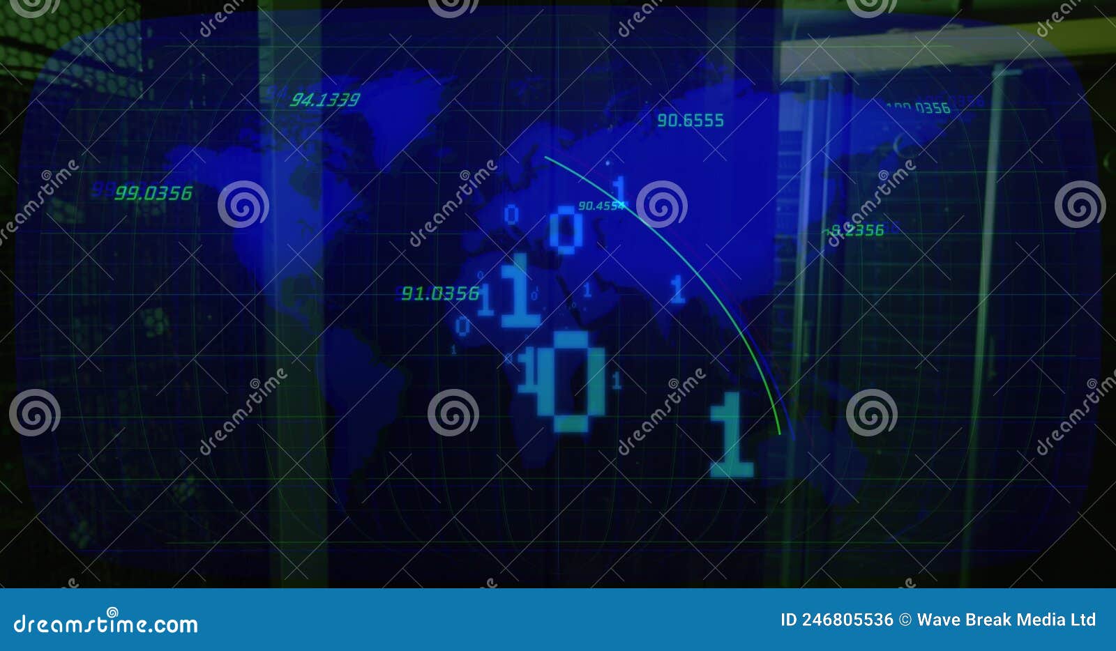 Multiple Numbers Floating Over World Map Against Against Close Up of a Computer Server Stock ...