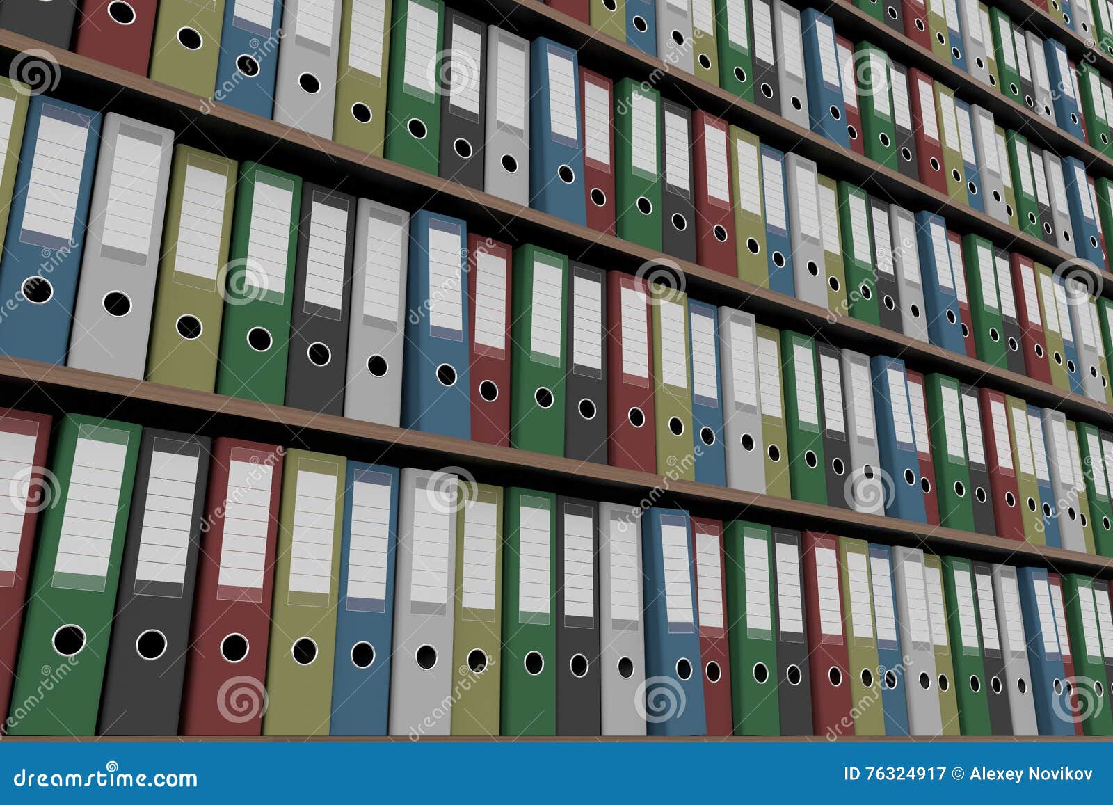 Multiple Office Binders on Shelves. 3D Rendering Stock Illustration ...