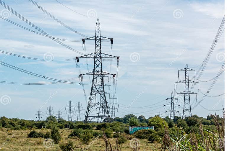 Multiple Overhead Line Power Pylon Stock Image - Image of electric ...