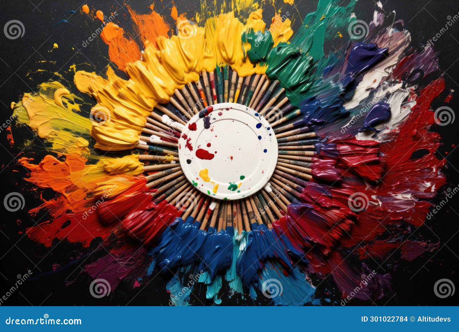 Multiple Paint Brushes Arranged in a Circle, with Different Colored ...