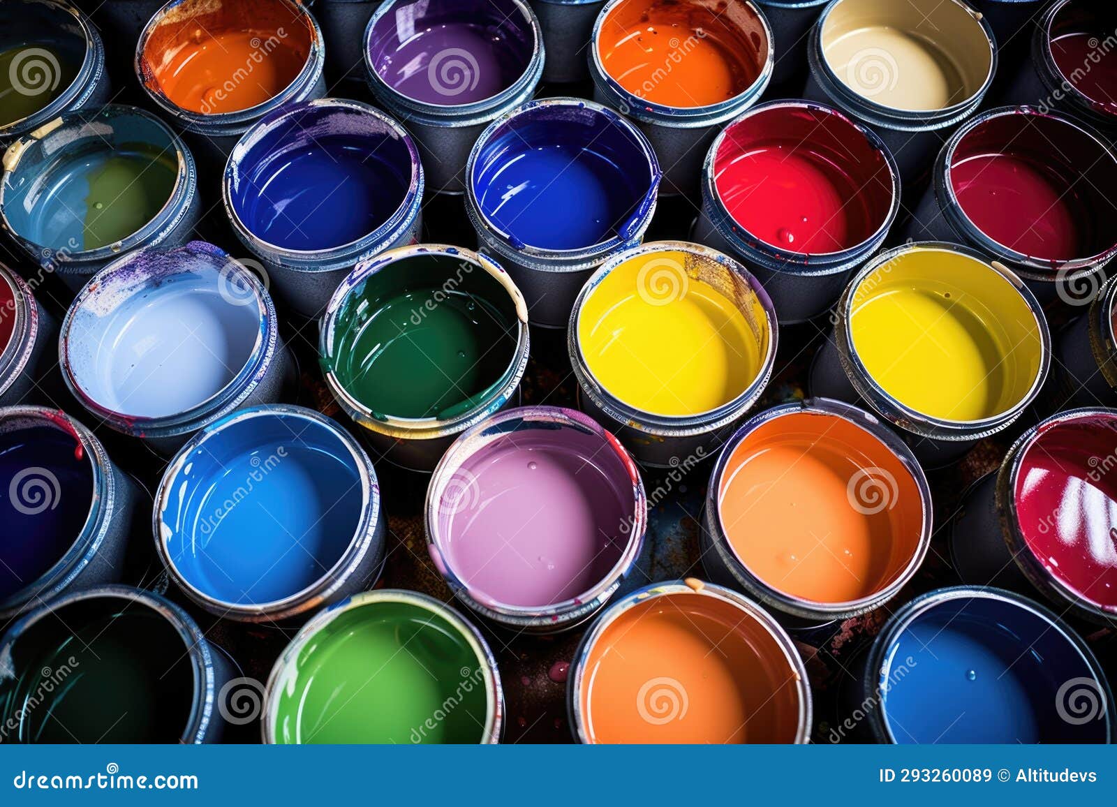 Multiple Paint Cans Stacked with Colored Lids Facing Up Stock Image ...