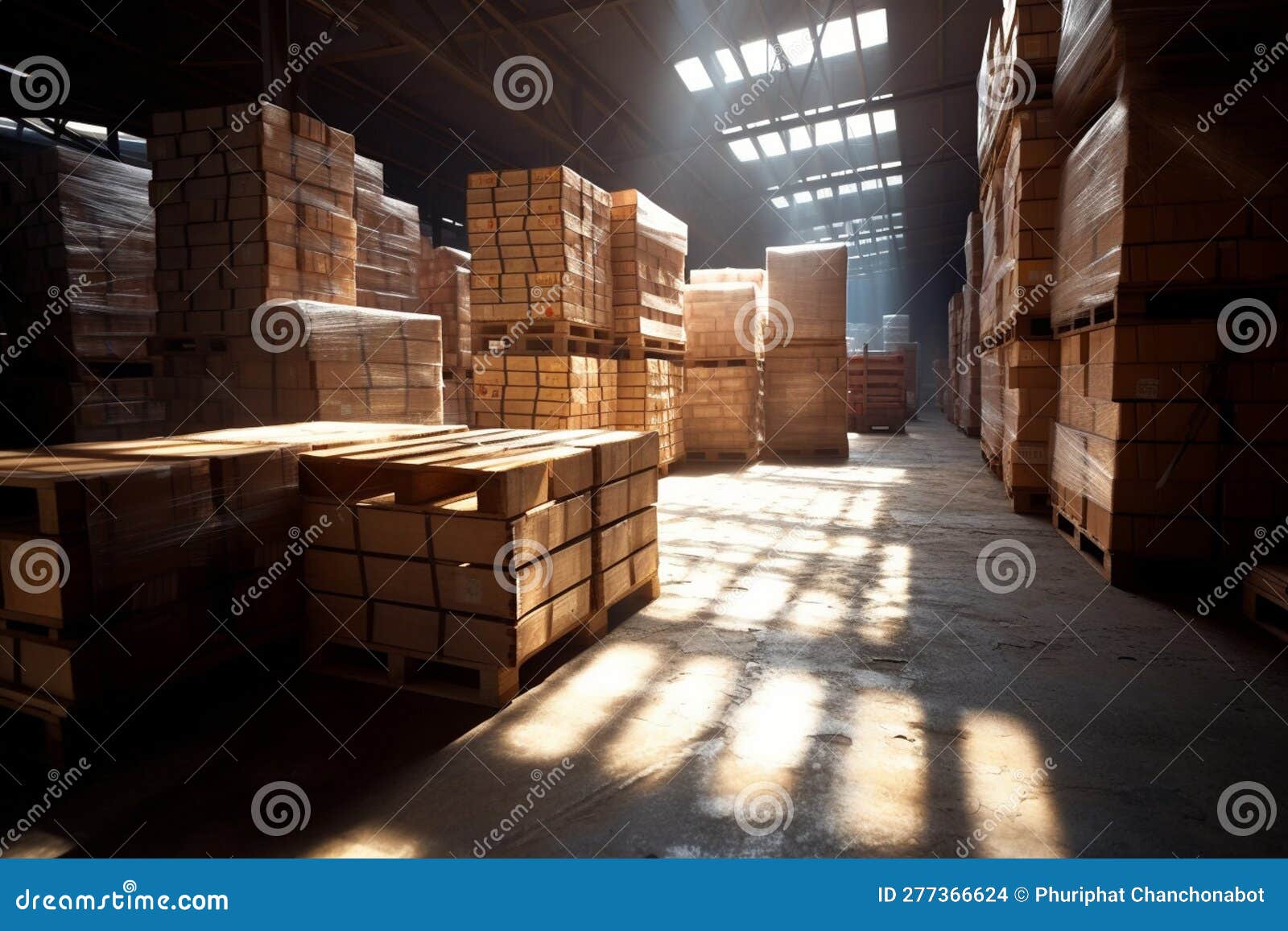 Multiple Pallets and Boxes are in the Warehouse in Large Scale with ...