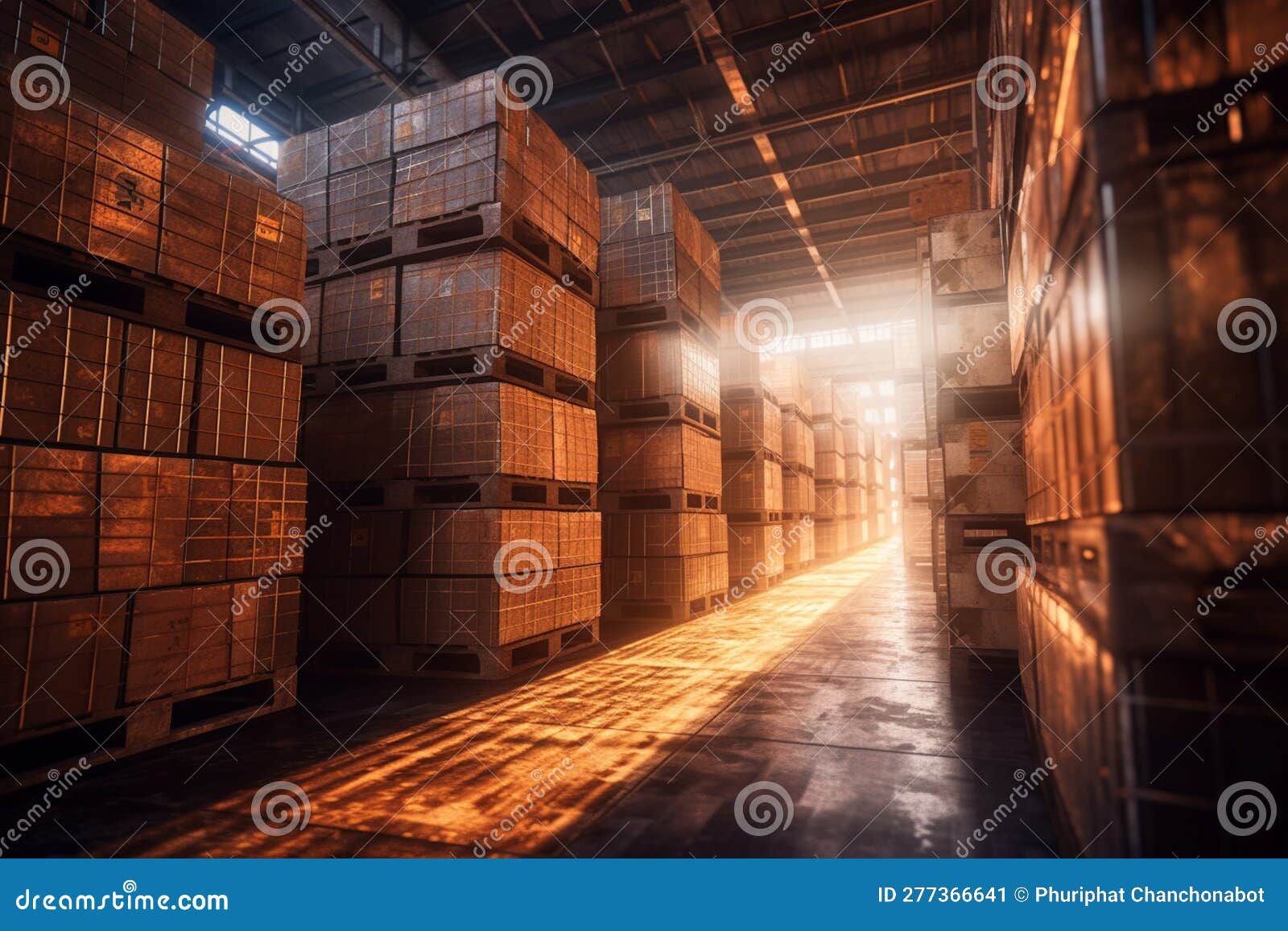 Multiple Pallets and Boxes are in the Warehouse in Large Scale with ...