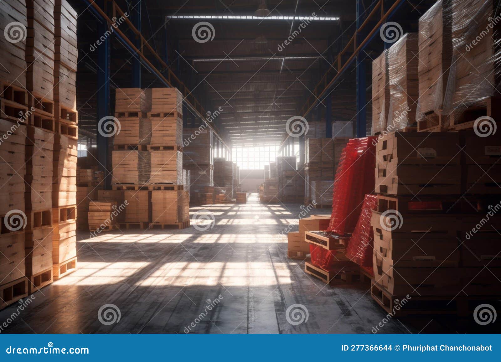 Multiple Pallets and Boxes are in the Warehouse in Large Scale with ...
