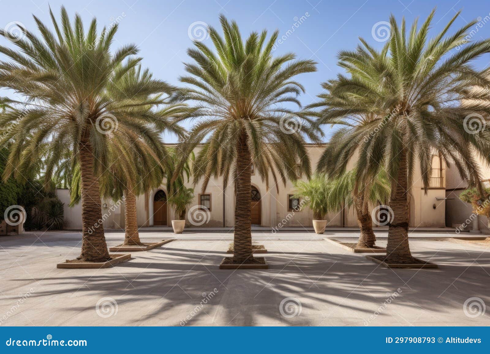Multiple Palm Trees in the Courtyard of a Mediterranean House Stock ...